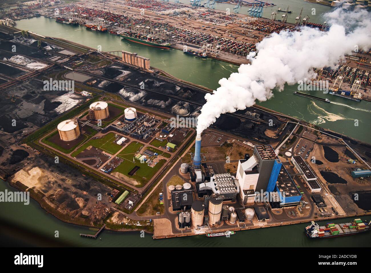 Aerial photograph of a coal-fired power plant. Photographed in ...