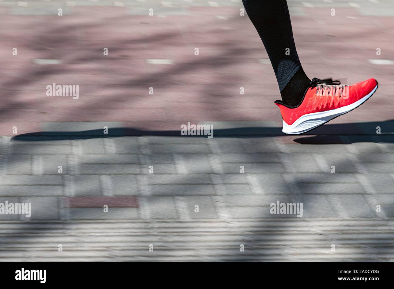 Running leg on sunny pavement Stock Photo - Alamy
