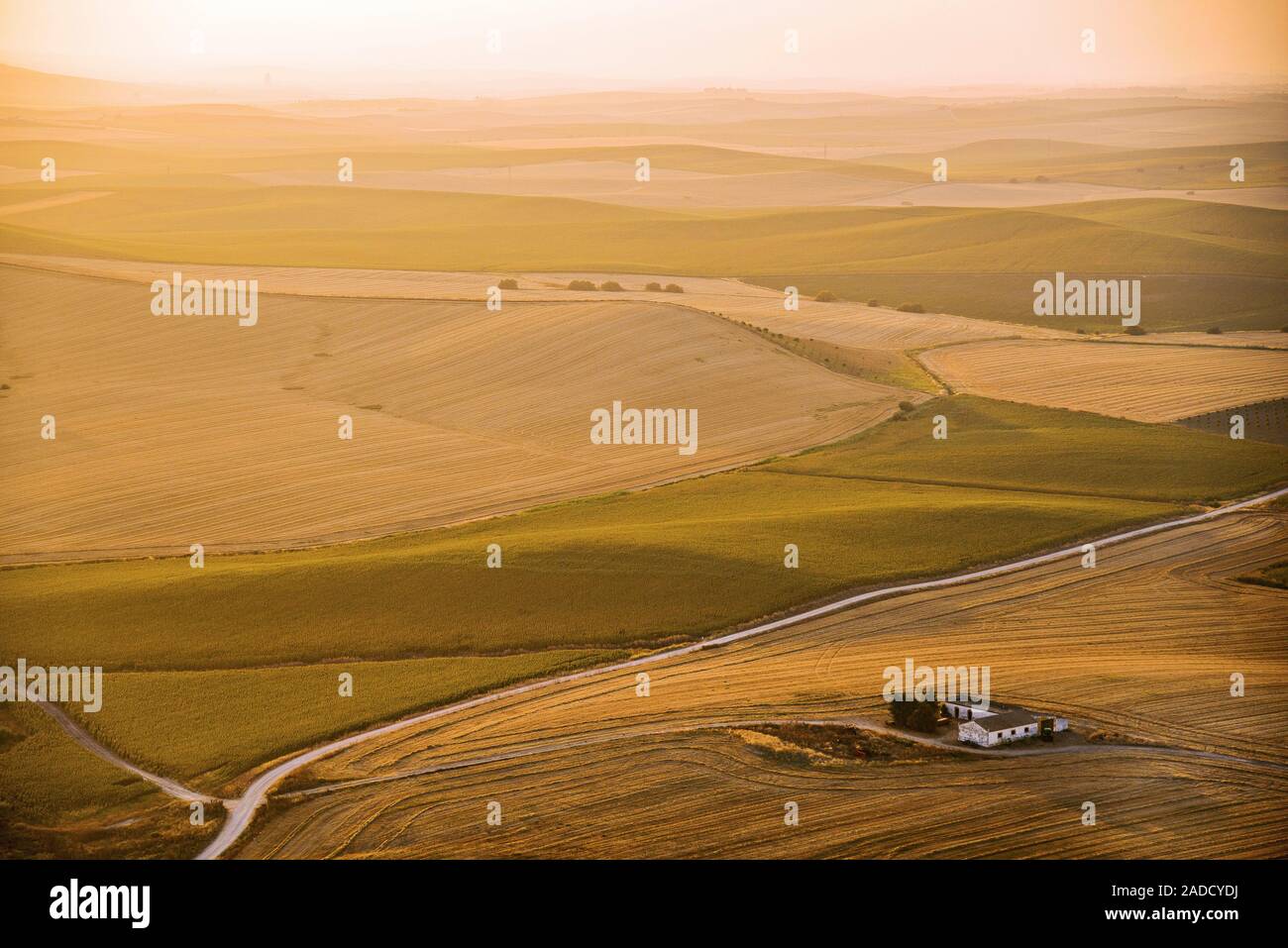 Aerial photograph of a farmhouse in arable farmland, Andalucia, Spain ...