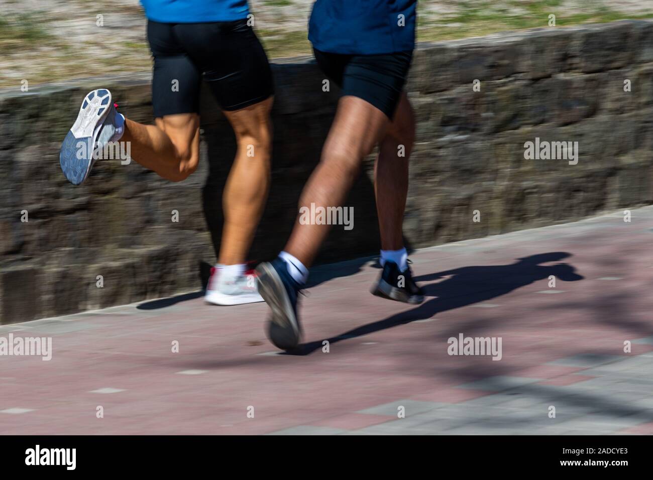 Running legs on sunny pavement Stock Photo - Alamy