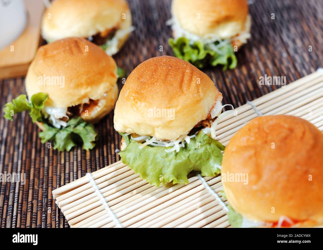 mini burgers sandwich with smoked salmon Stock Photo - Alamy