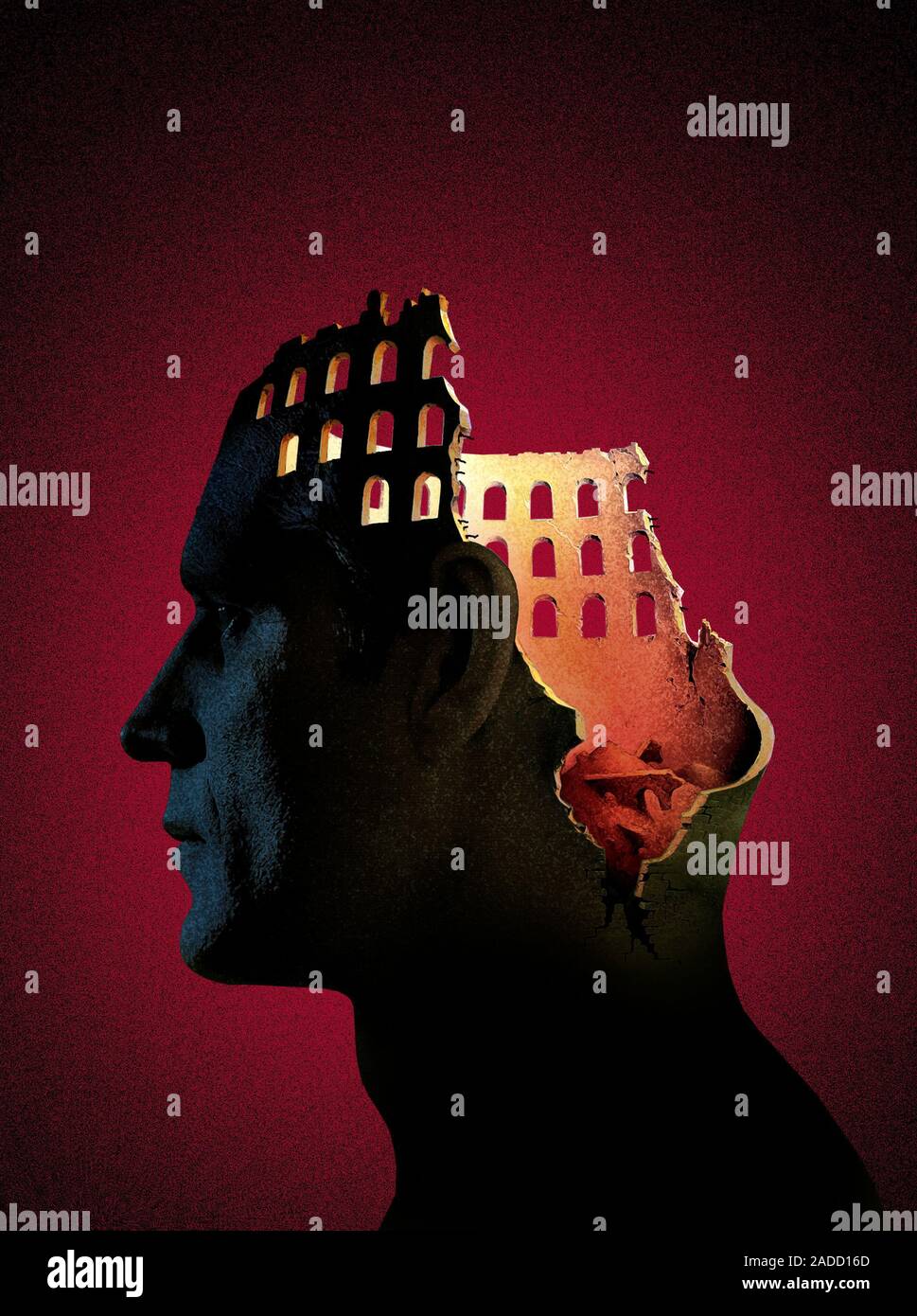 Crumbling head, conceptual image. This image can represent a range of ...