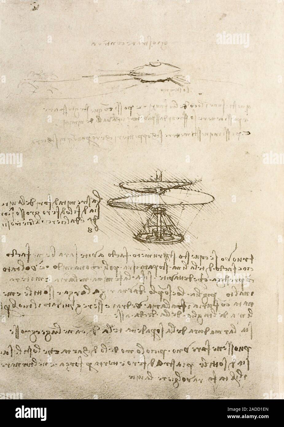 Leonardo da Vinci's helicopter design. This helical air screw, by ...