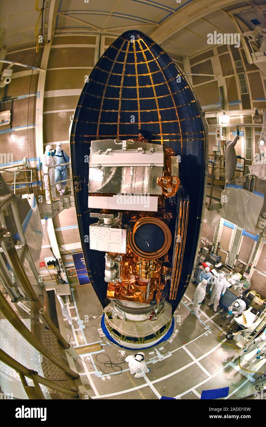 JPSS-1 preparation. Payload fairing being installed around the Joint ...