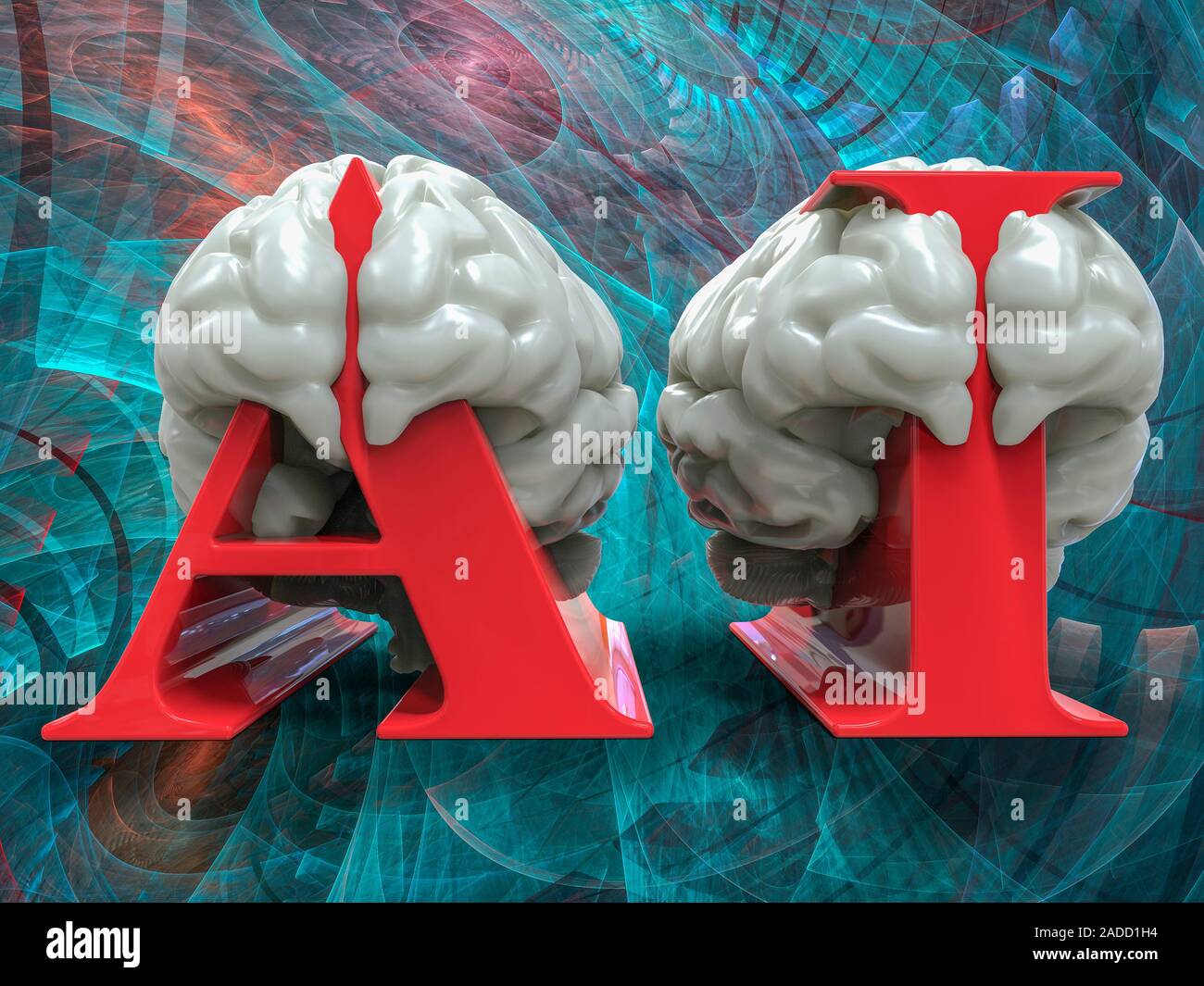 Conceptual illustration depicting two human brains placed upon the ...