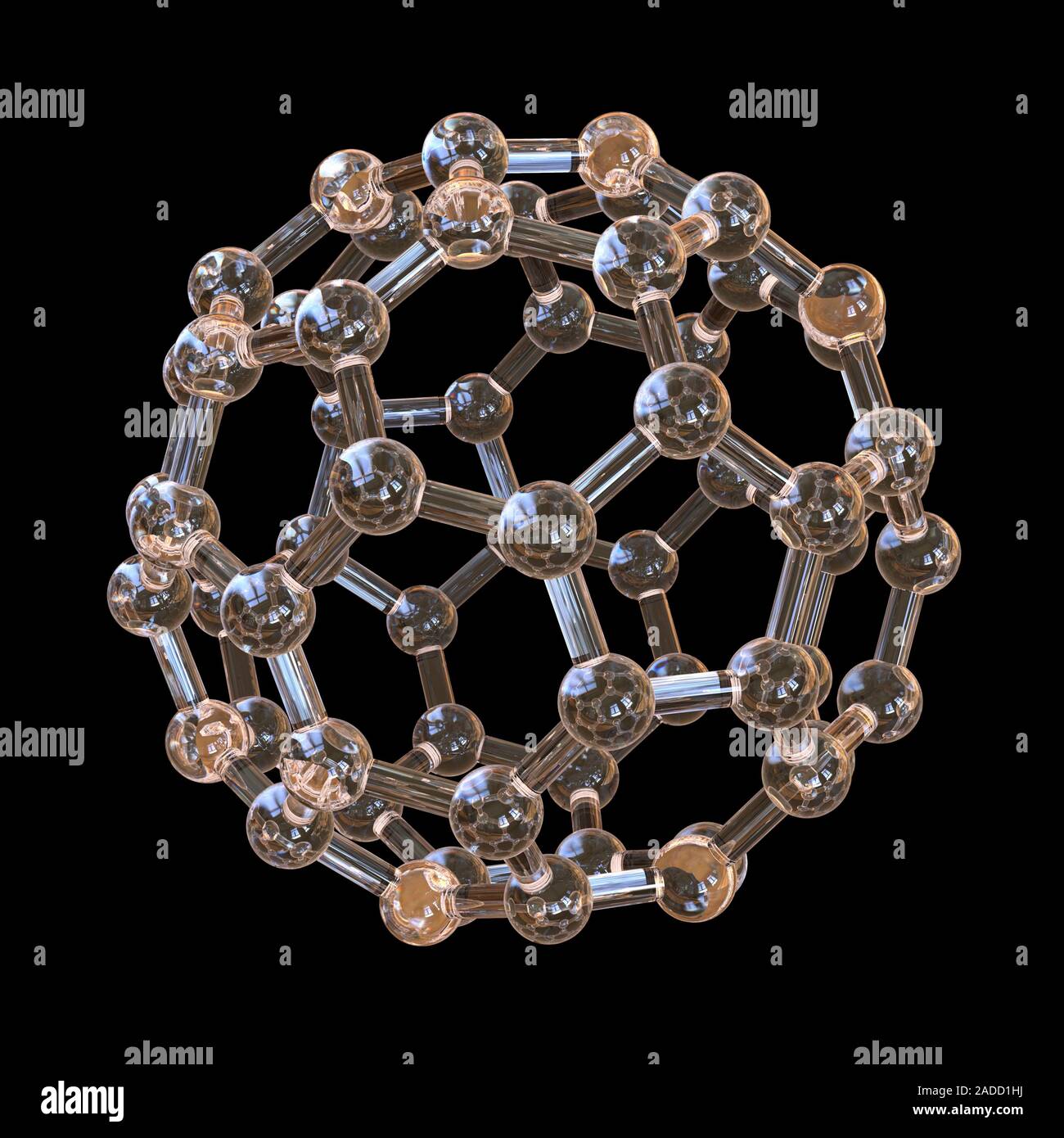 Buckyball molecule C60. Glassy molecular model of the spherical ...