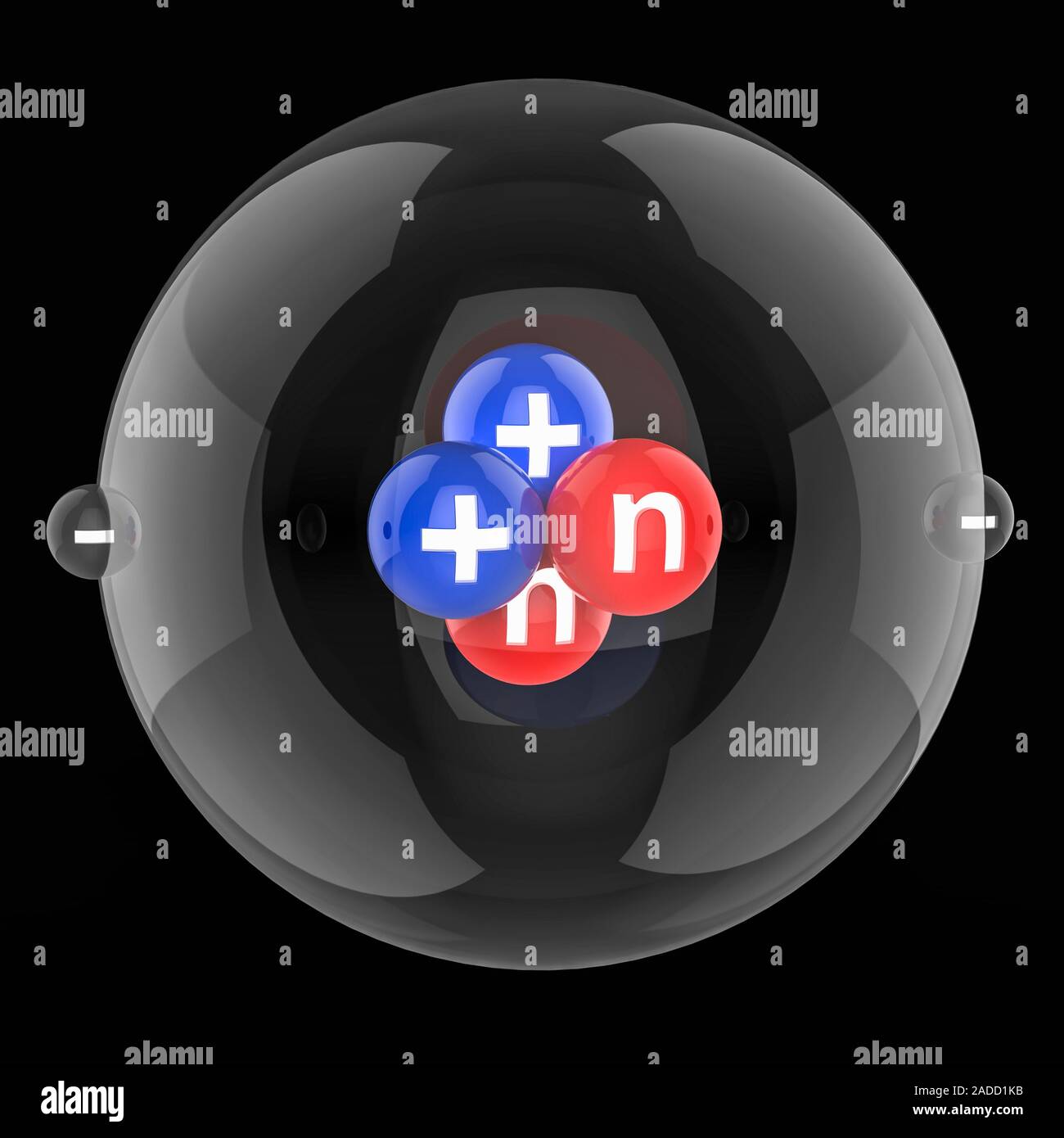 Illustration of a helium atom with two protons, two neutrons and two ...