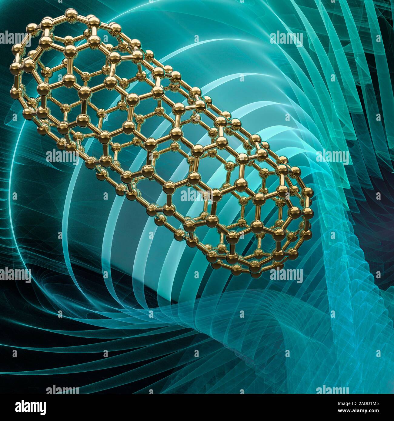 Capped nanotube. Computer illustration of a capped carbon nanotube. It ...