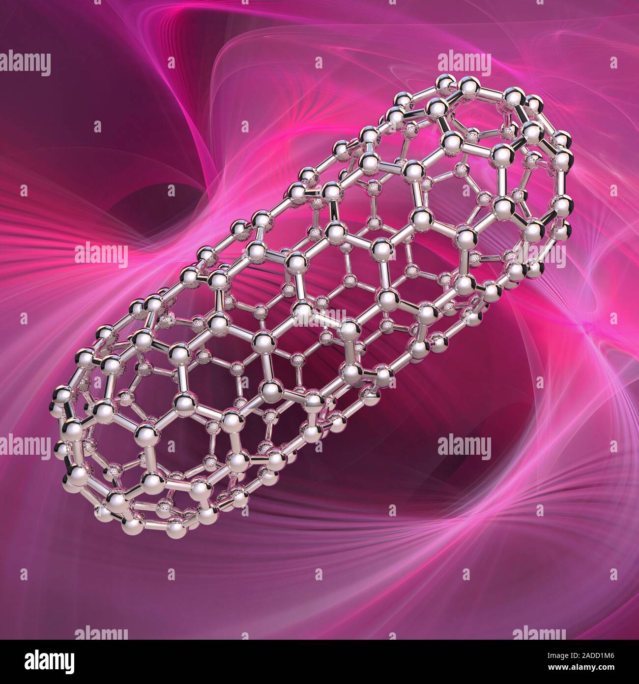 Capped nanotube. Computer illustration of a capped carbon nanotube. It ...