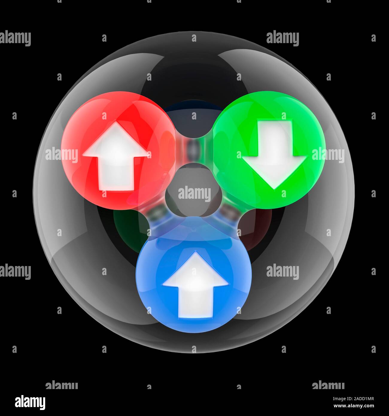 Structural view of a proton with two up quark (red and blue) and one ...