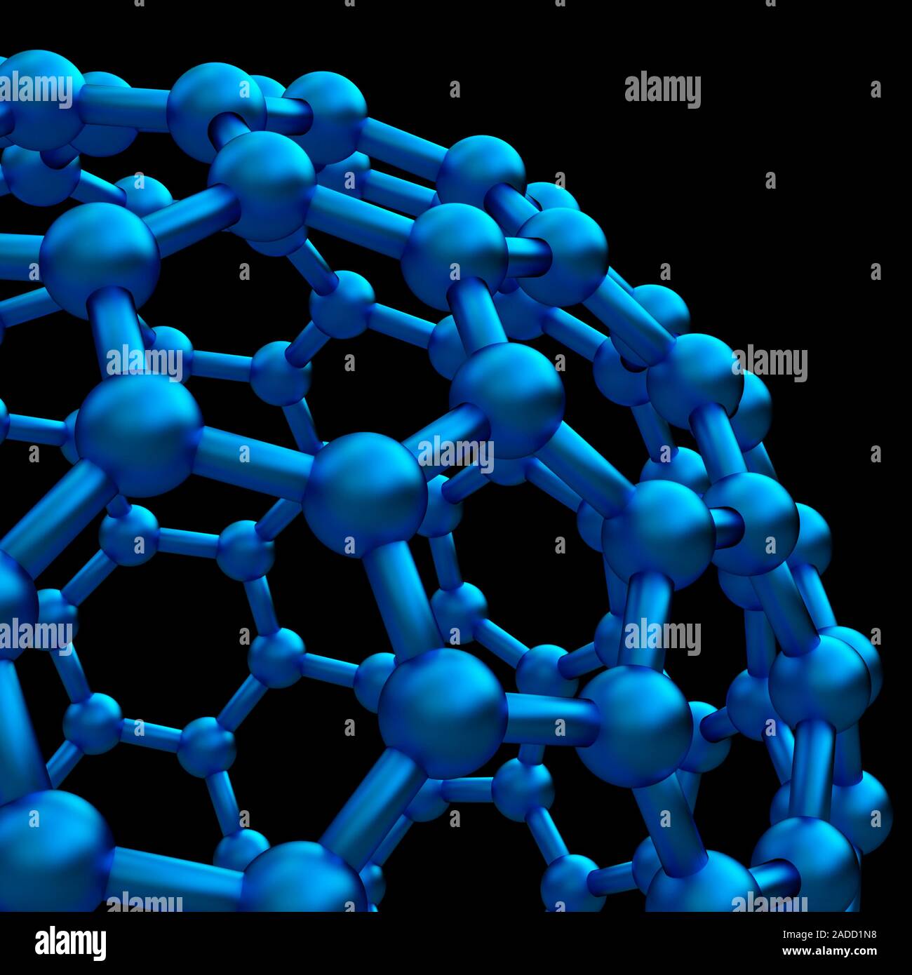 Buckyball molecule C180 detail. Molecular model of the spherical ...
