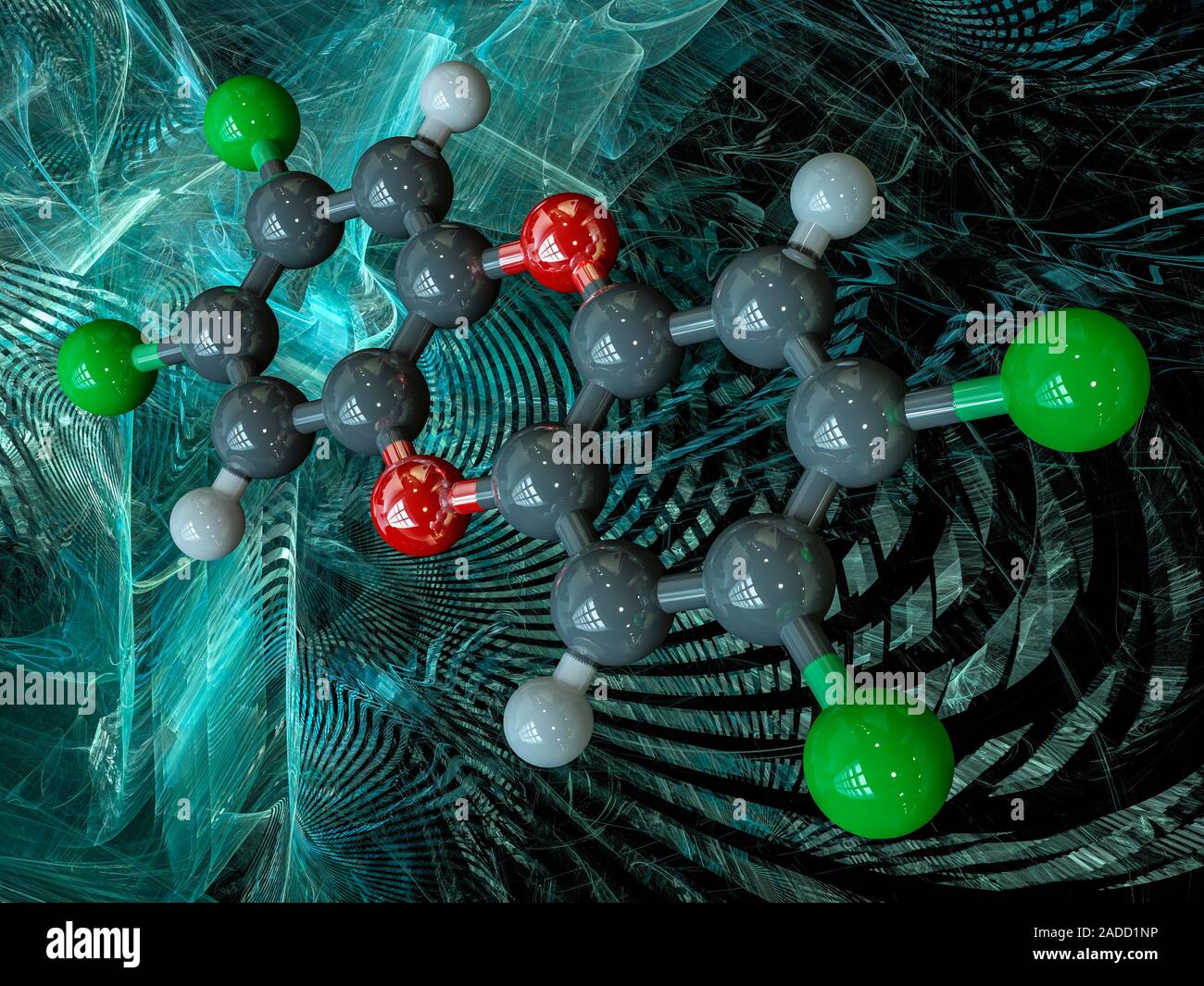 TCDD dioxin. Molecular model of the dioxin 2,3,7,8 ...