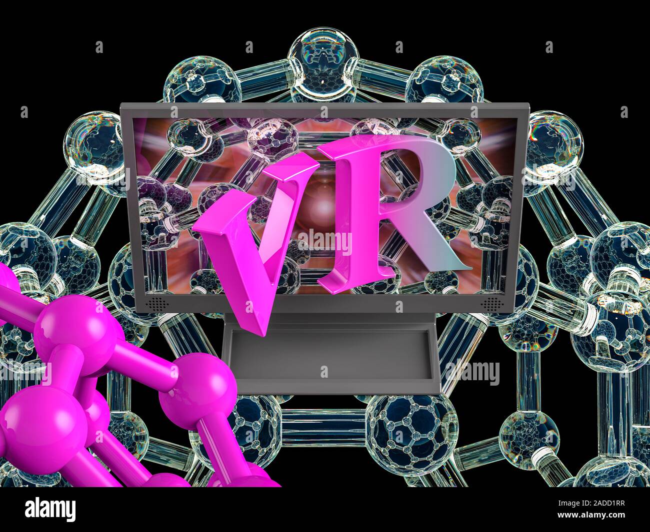 Conceptual illustration conveying the idea of a screen content with a buckyball becoming ...