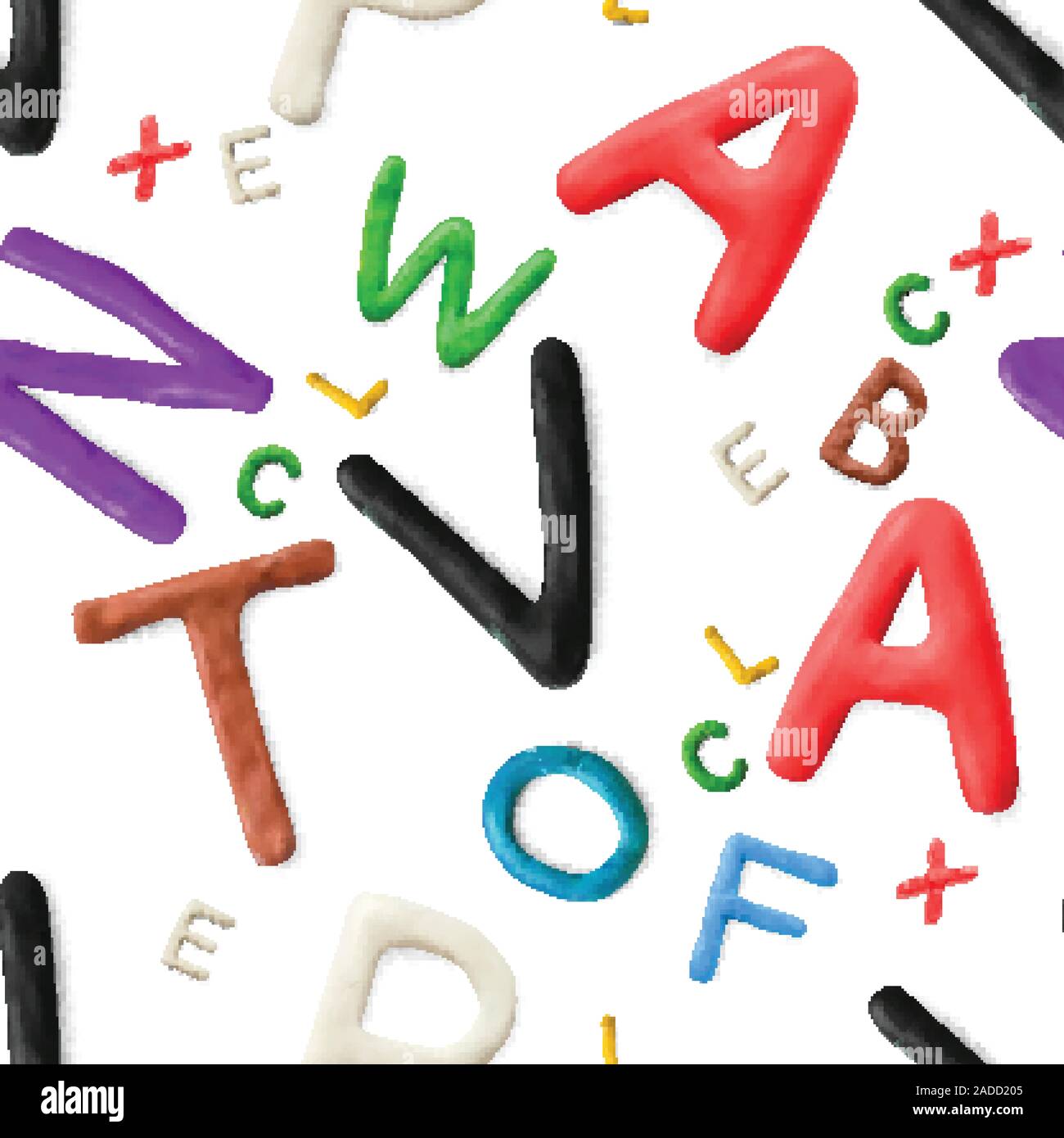 Seamless pattern with alphabet. Handmade modeling clay letters ...