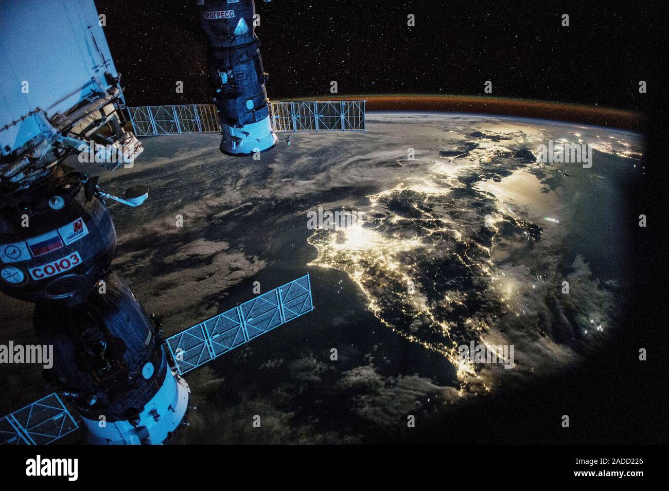Japan at night. View from the International Space Station (ISS) of city ...