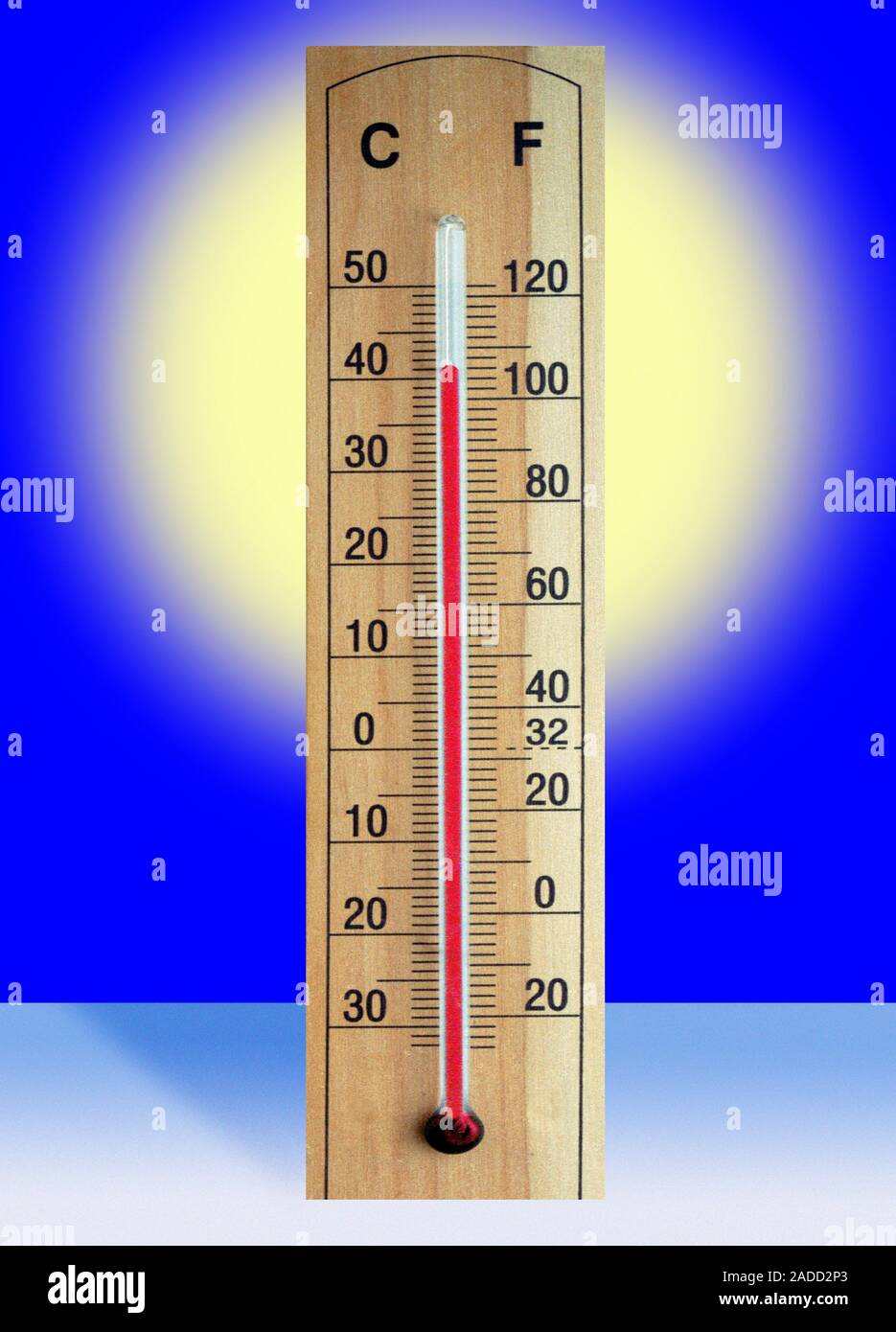 Climate change. Conceptual illustration of a thermometer displaying ...