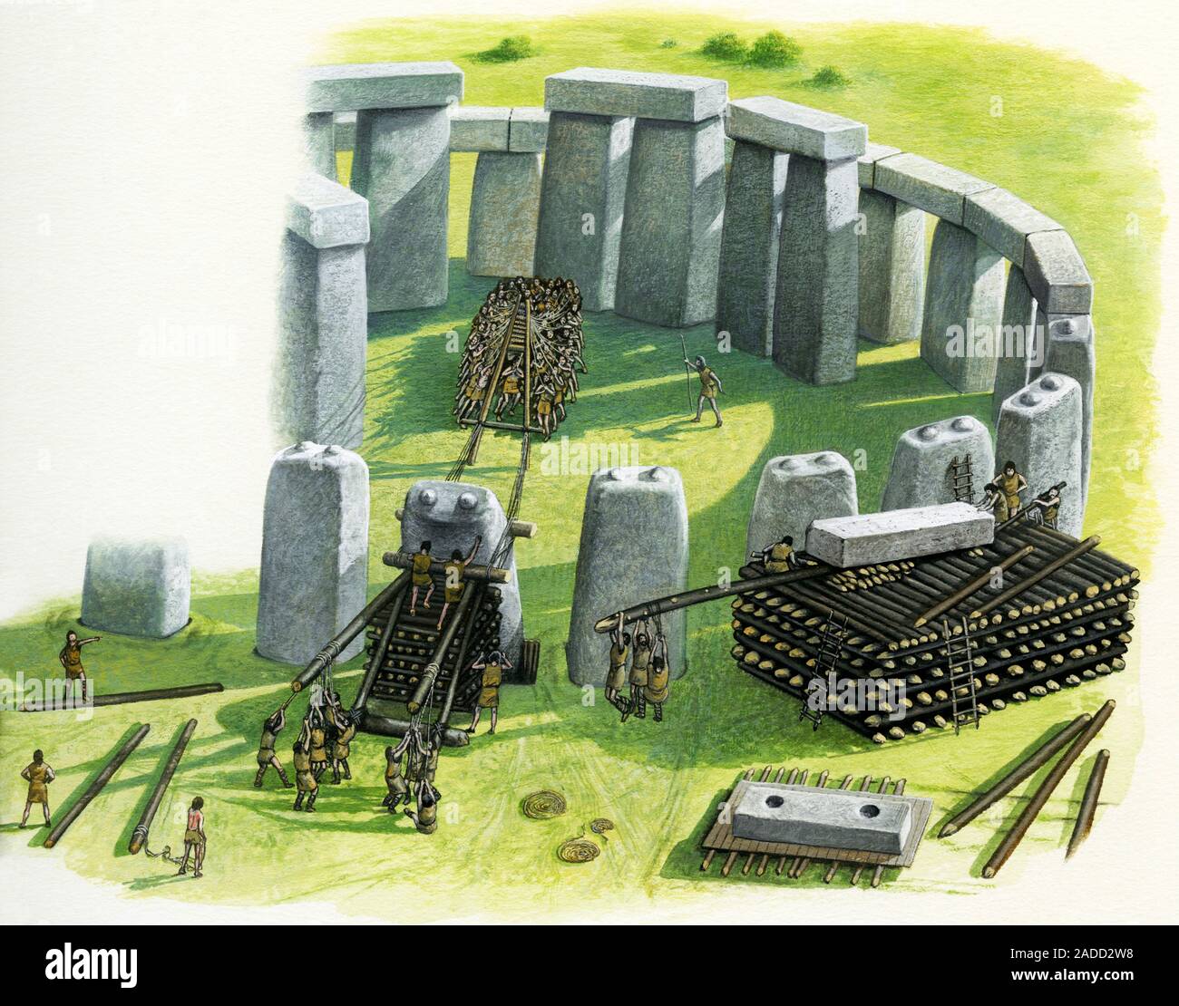 Building Stonehenge, illustration. There have been a number of stones ...