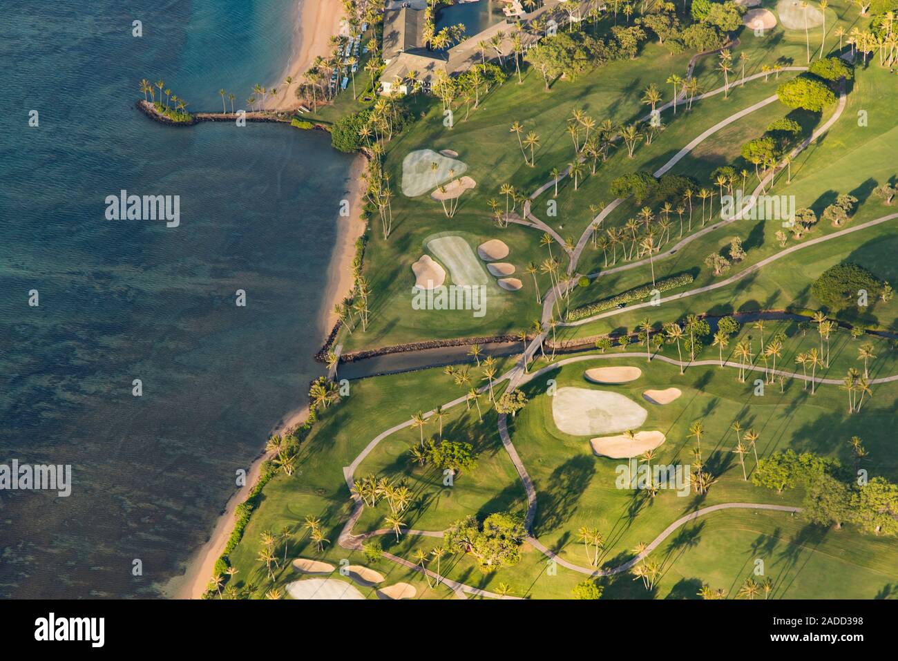 Aerial photograph of Waialae Country Club golf course, Oahu, Hawaii ...
