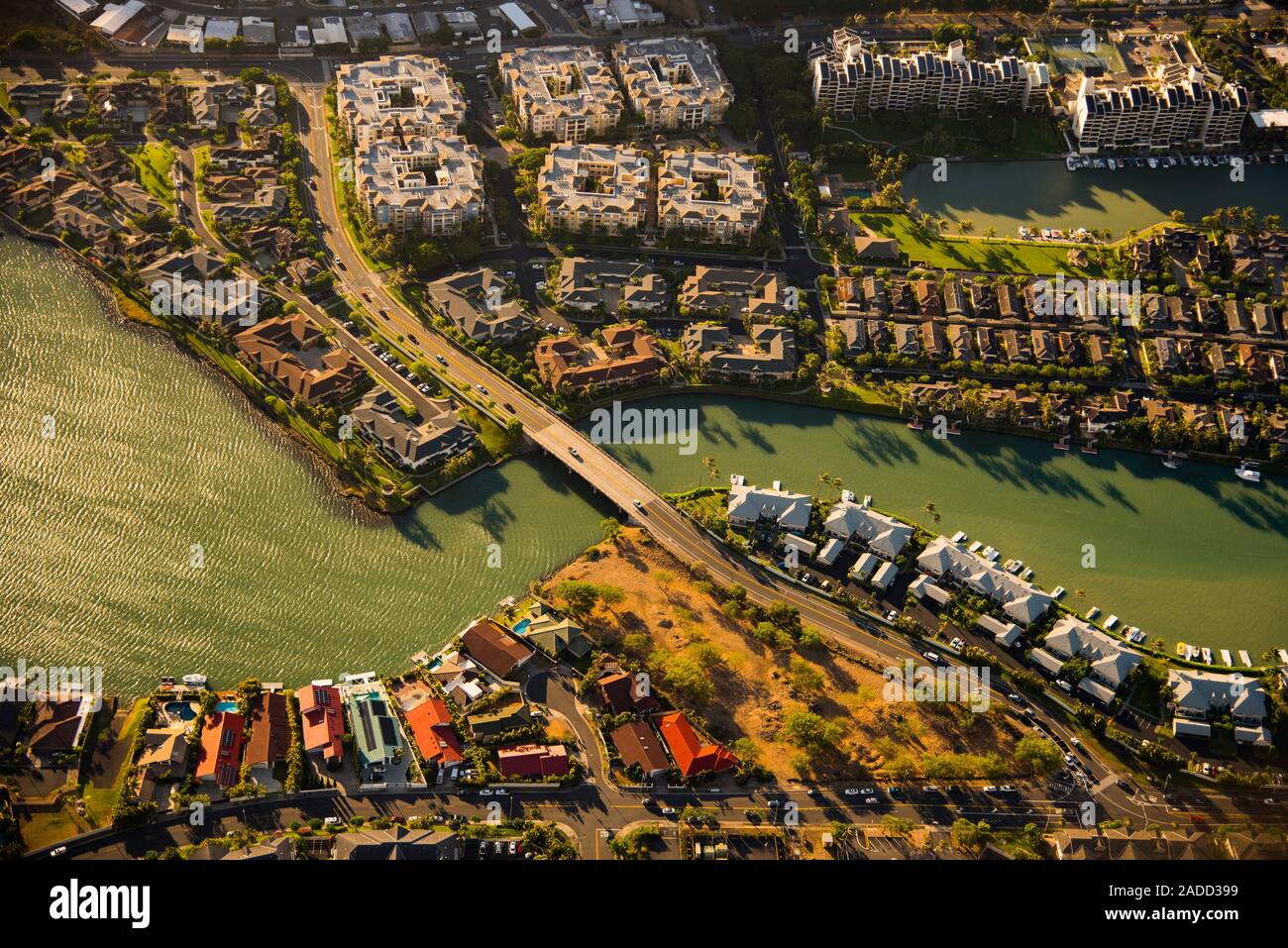 Aerial photograph of residential streets in Hawaii Kai, Honolulu ...