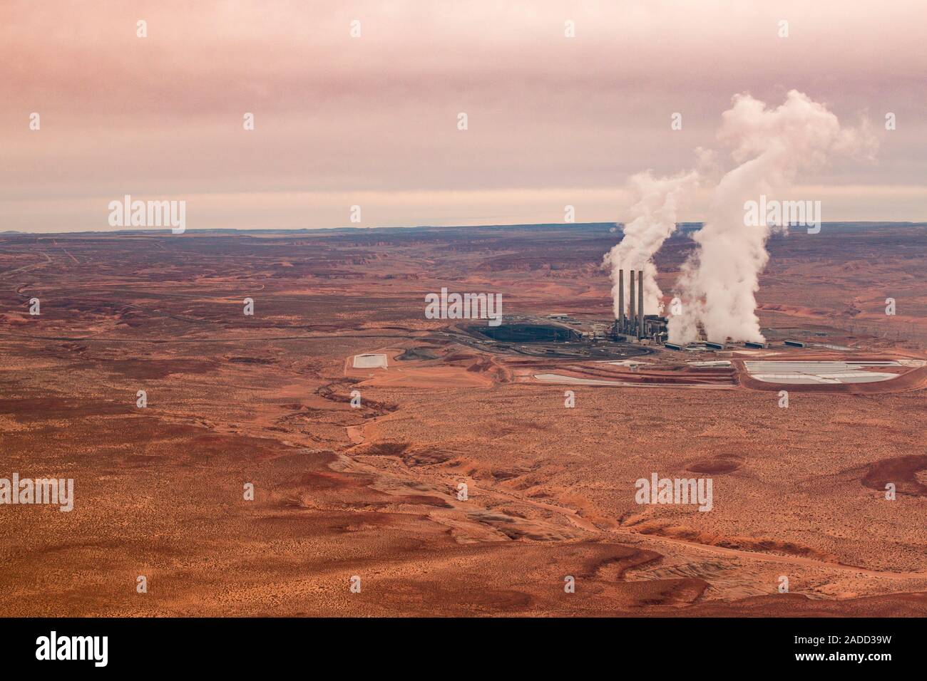 Aerial photograph of a coal-fired power plant, outside of Page, Arizona ...