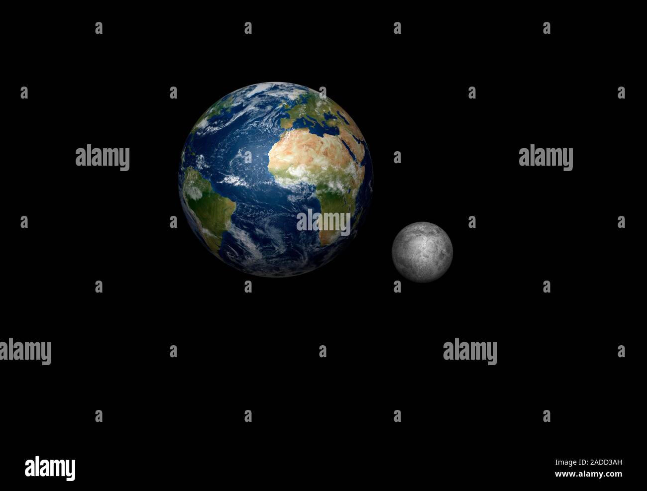 Earth-Moon comparison, illustration. The Earth has a diameter of 12,742 ...