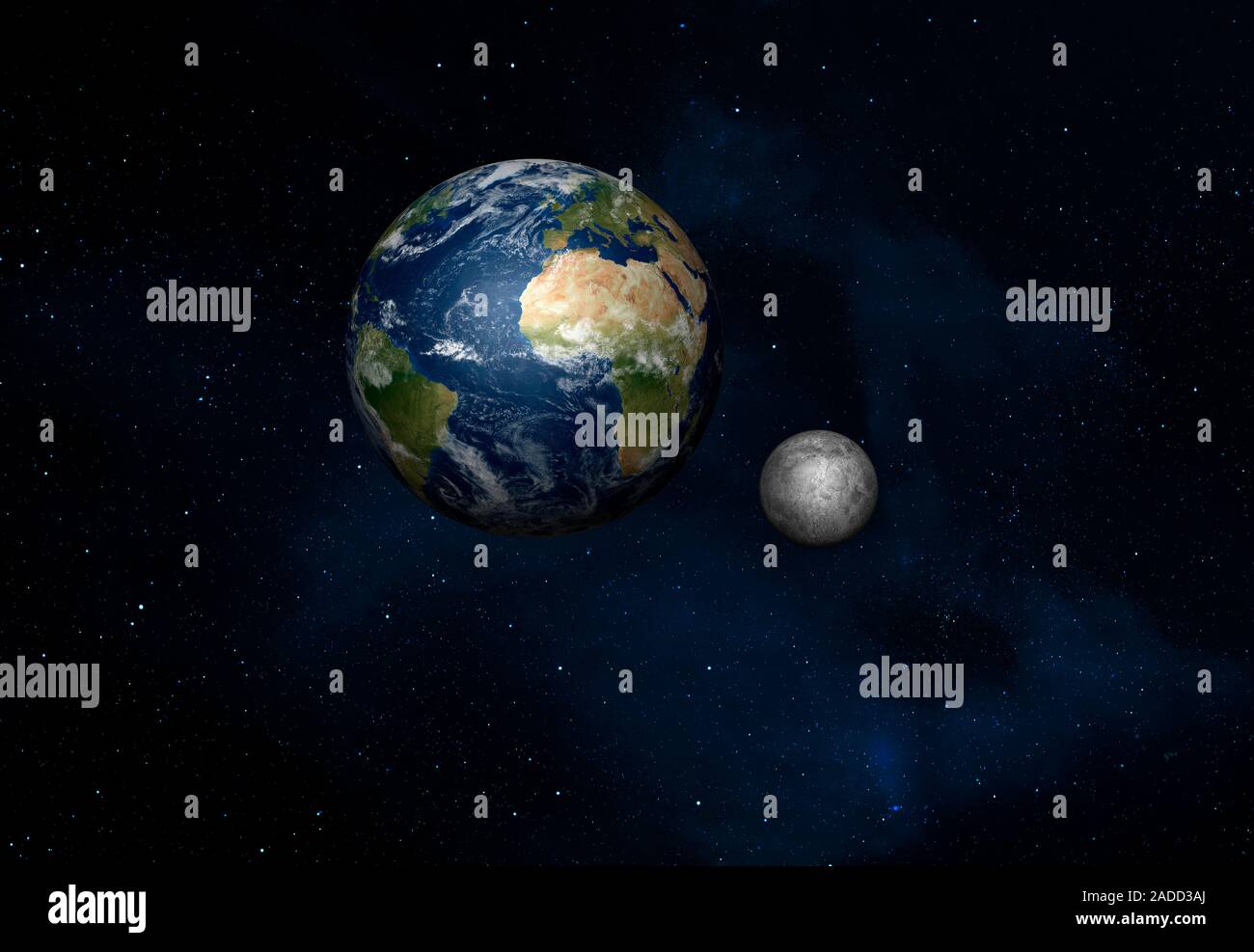 Earth-Moon comparison, illustration. The Earth has a diameter of 12,742 ...