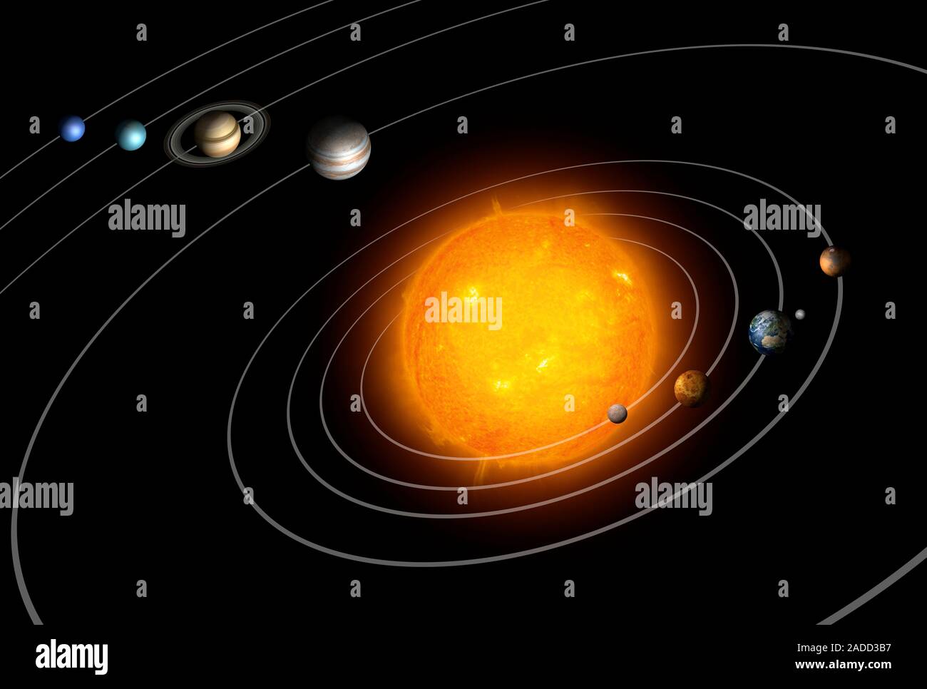 Solar System orbits. Illustration of Earth's solar system, showing the ...