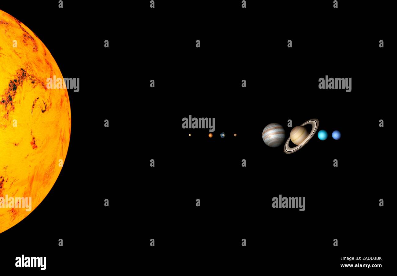 Sun and its planets. Illustration of the Sun and the eight planets that ...