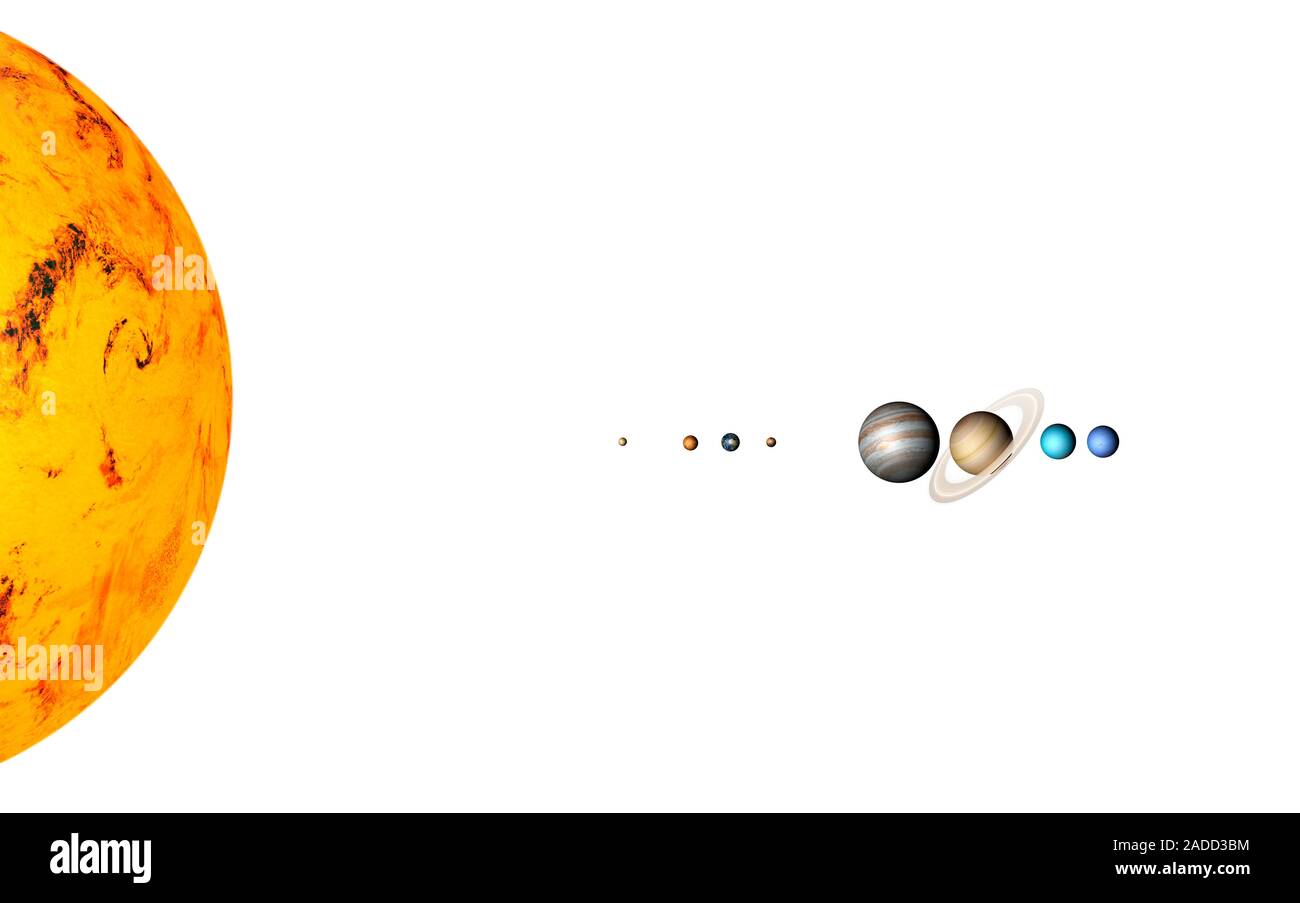 Sun and its planets. Illustration of the Sun and the eight planets that ...
