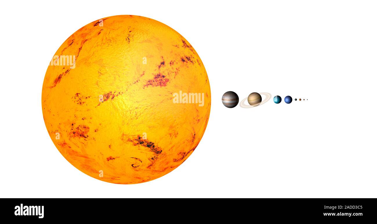 Sun and its planets. Illustration of the Sun and the eight planets that ...
