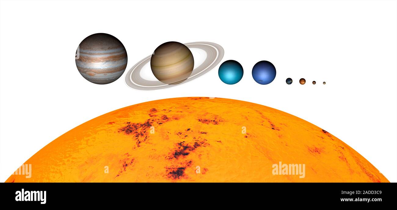 Sun and its planets. Illustration of the Sun and the eight planets that ...