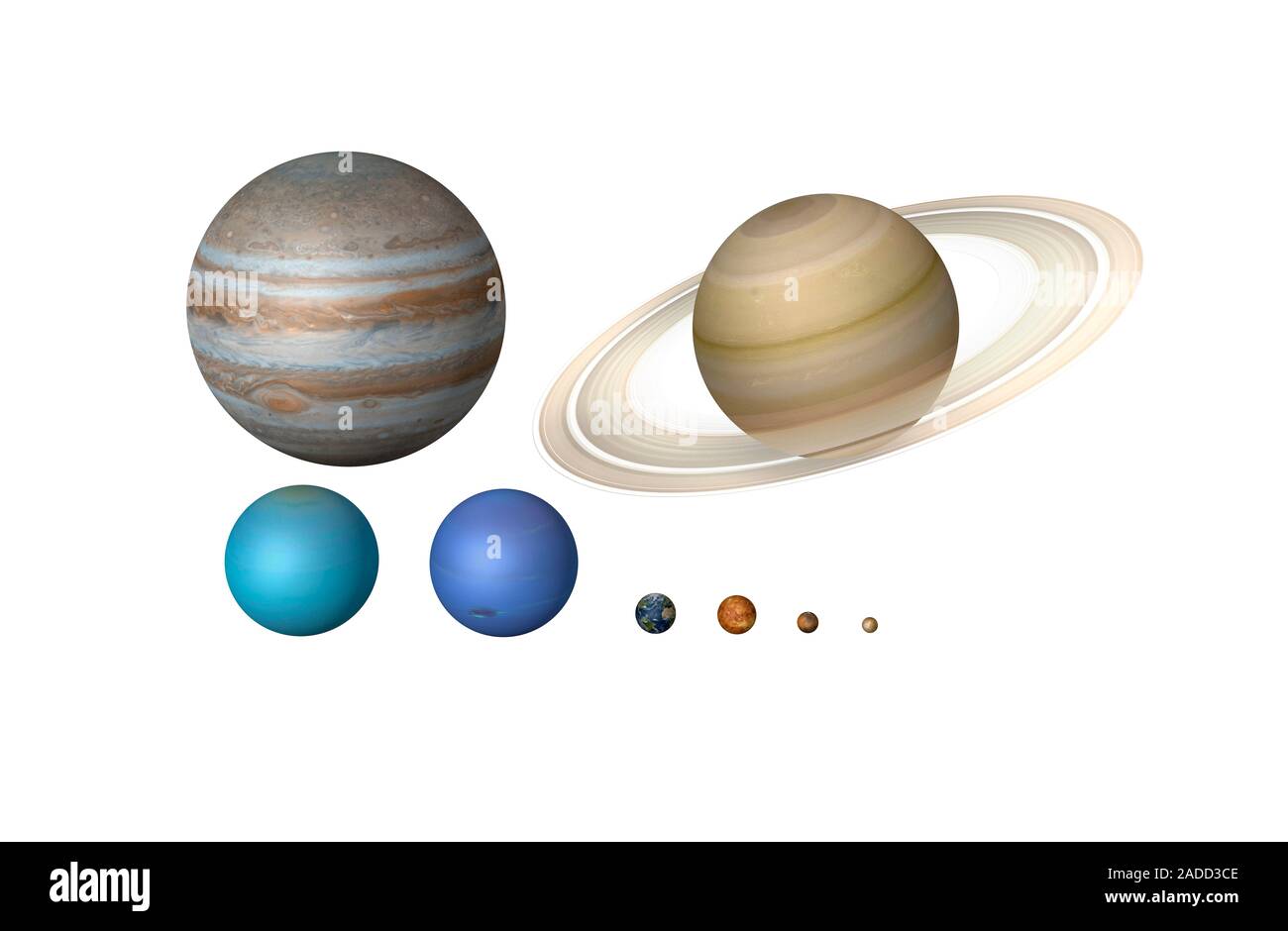 Planetary size comparison. Illustration of the eight planets that form ...