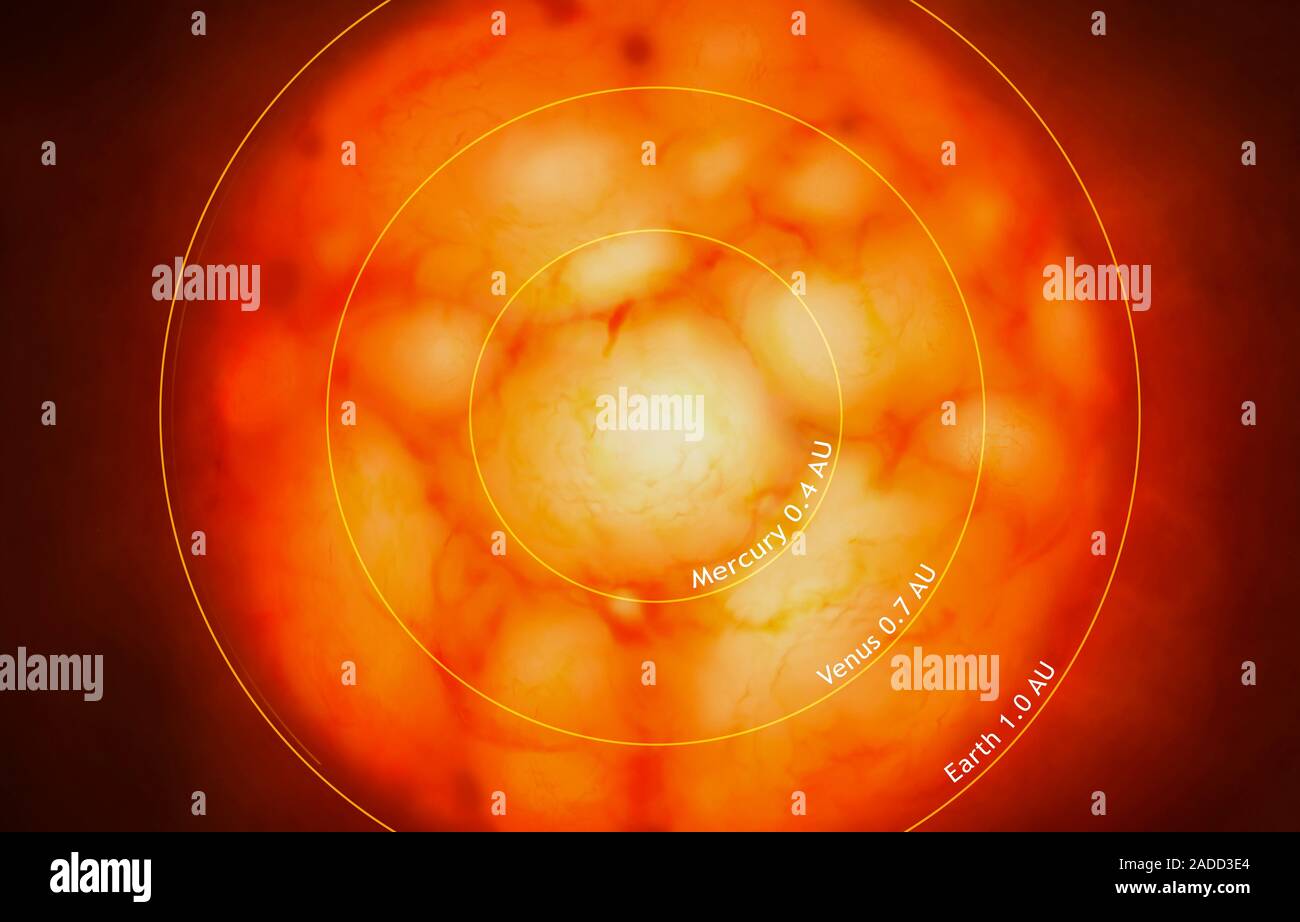 The Sun as a red giant. Illustration showing the Sun at its maximum ...