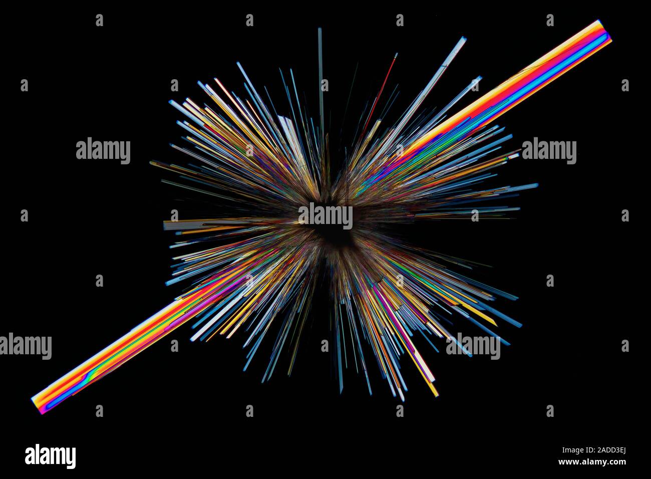 Tyrosine crystals. Polarized light micrograph of crystals of tyrosine ...