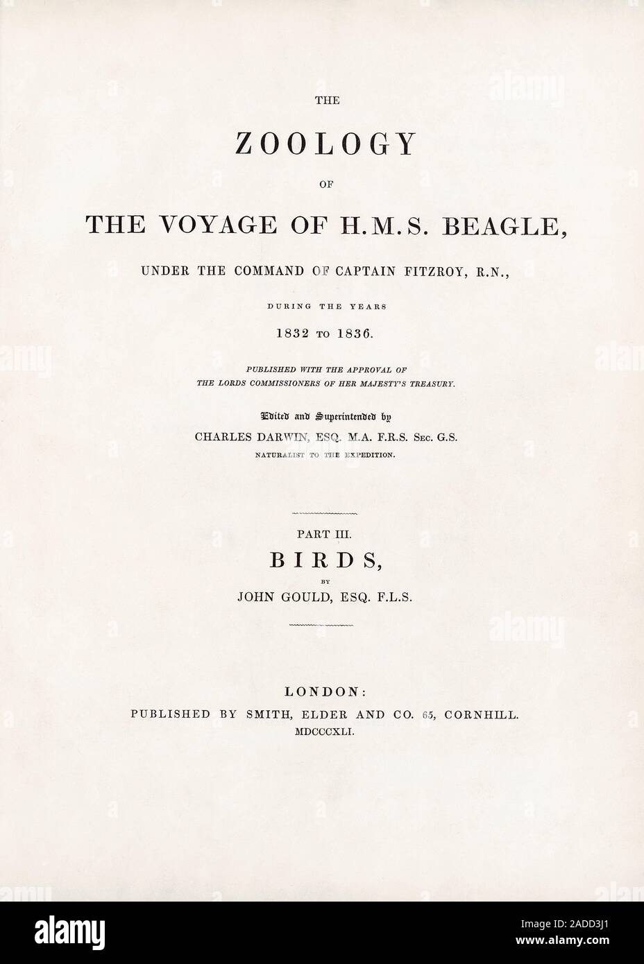 'Birds' (1841), from Darwin's Beagle voyage. Title page of the 1841 ...