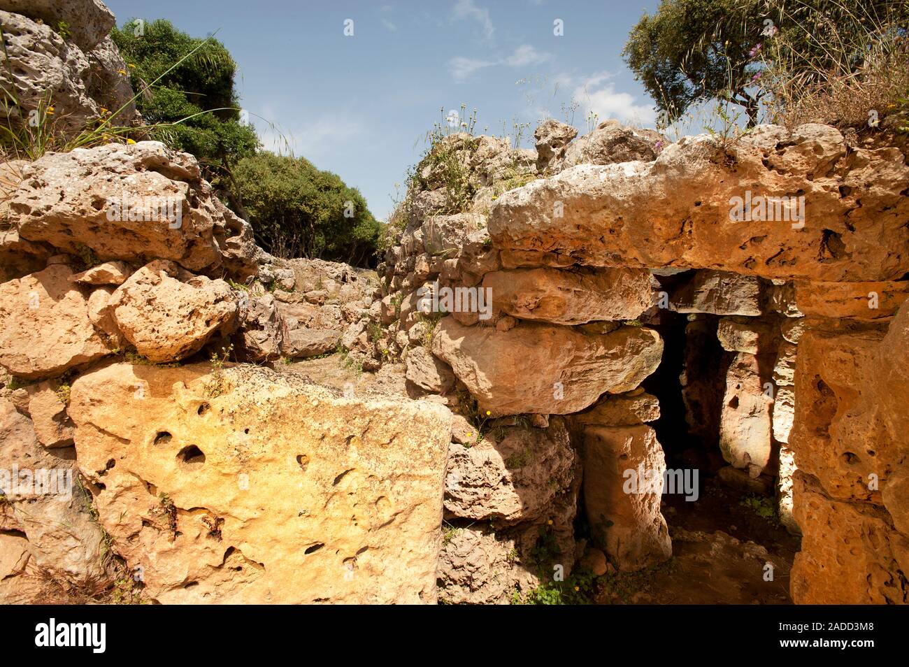 Talaiotic prehistoric site, Menorca. These stone houses are part of the ...