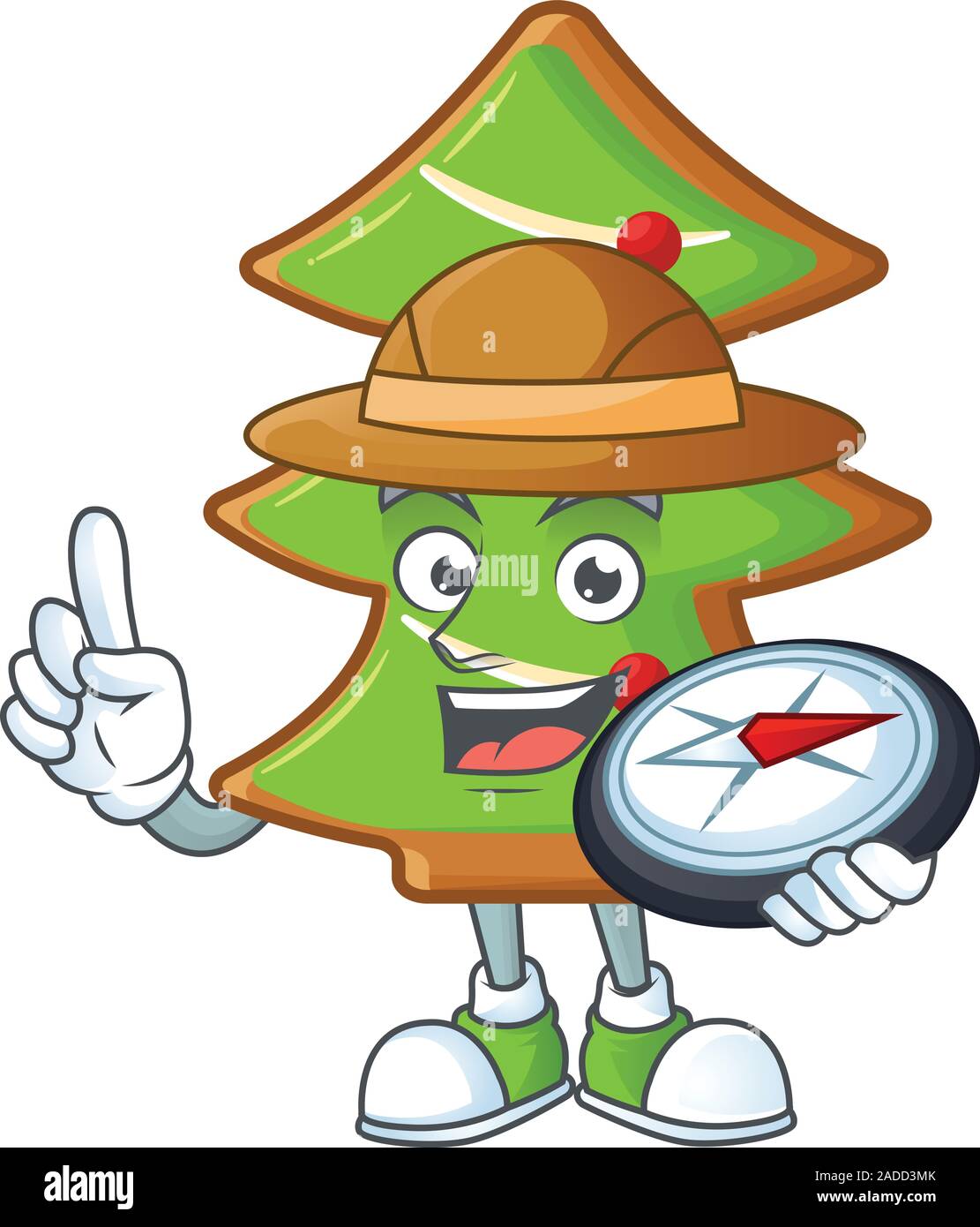 Explorer trees cookies cartoon character holding a compass Stock Vector ...