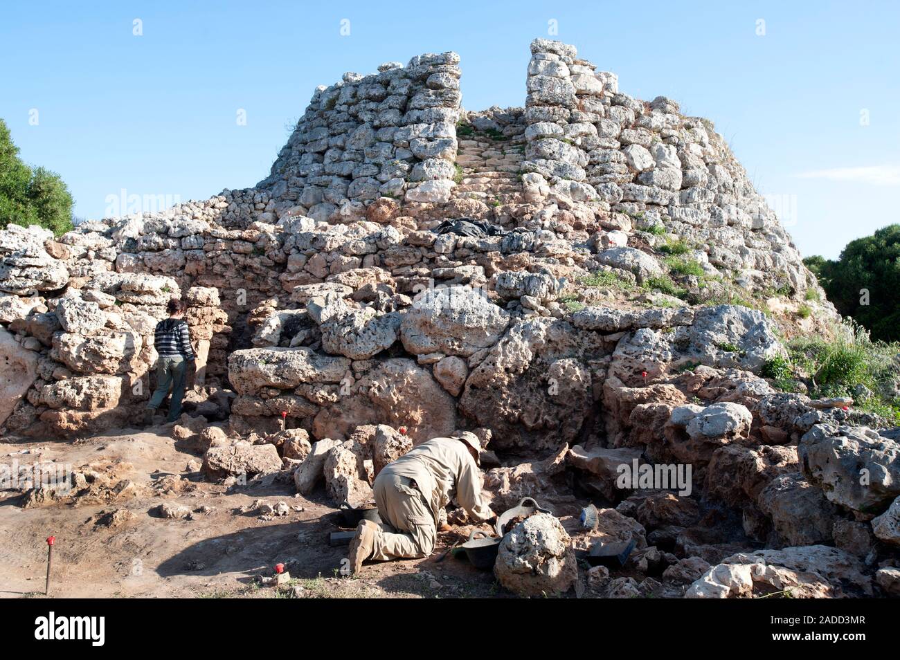 Excavations at Talaiotic prehistoric tower, Menorca. Archaeological ...