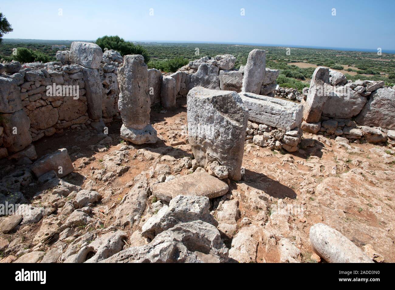 Talaiotic prehistoric site, Menorca. These stone monuments (taulas) and ...