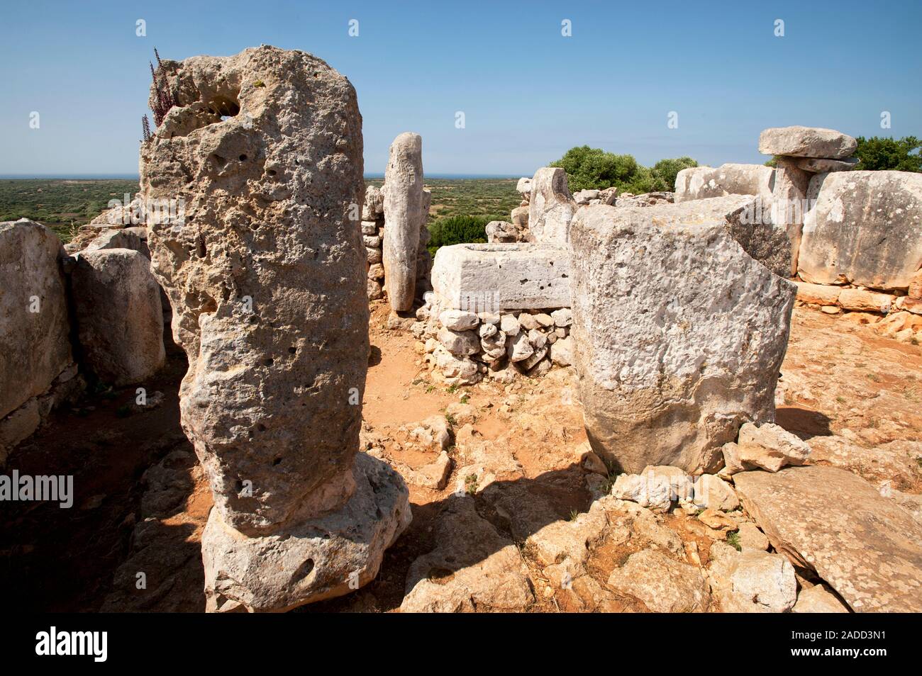 Talaiotic prehistoric site, Menorca. These stone monuments (taulas) and ...