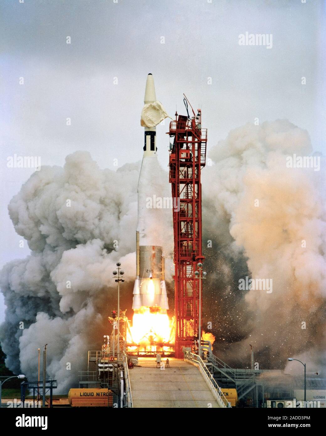 Ranger 5 spacecraft launch, Atlas-Agena rocket, 1962. Ranger 5 was a ...
