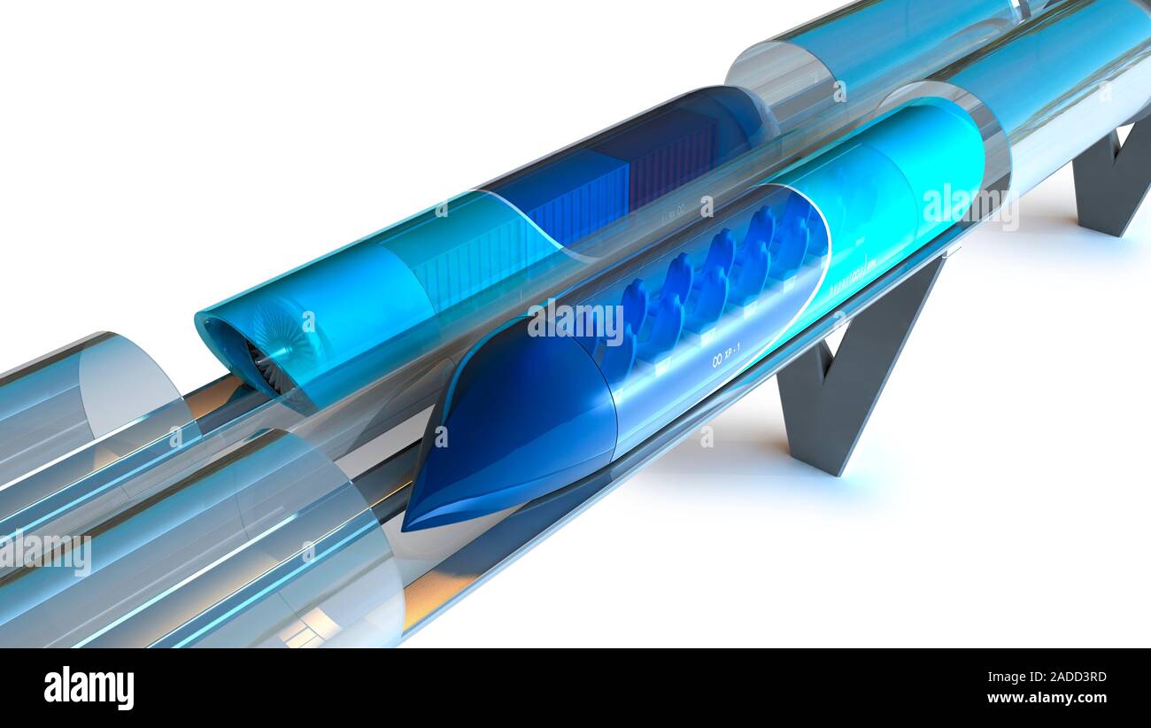 Hyperloop transport. Artwork of a planned high-speed transportation ...