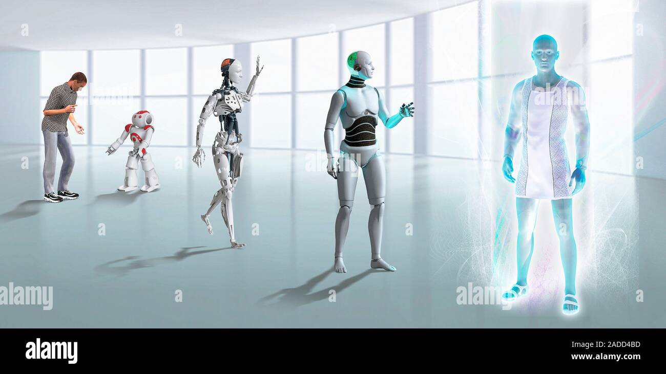 Robot-human evolution. Illustration of a sequence showing the evolution ...
