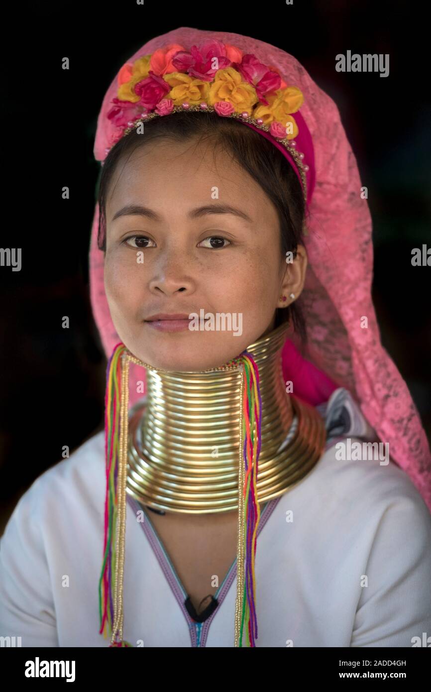 Kayan woman from Myanmar photographed at the Baan Tong Luang cultural ...