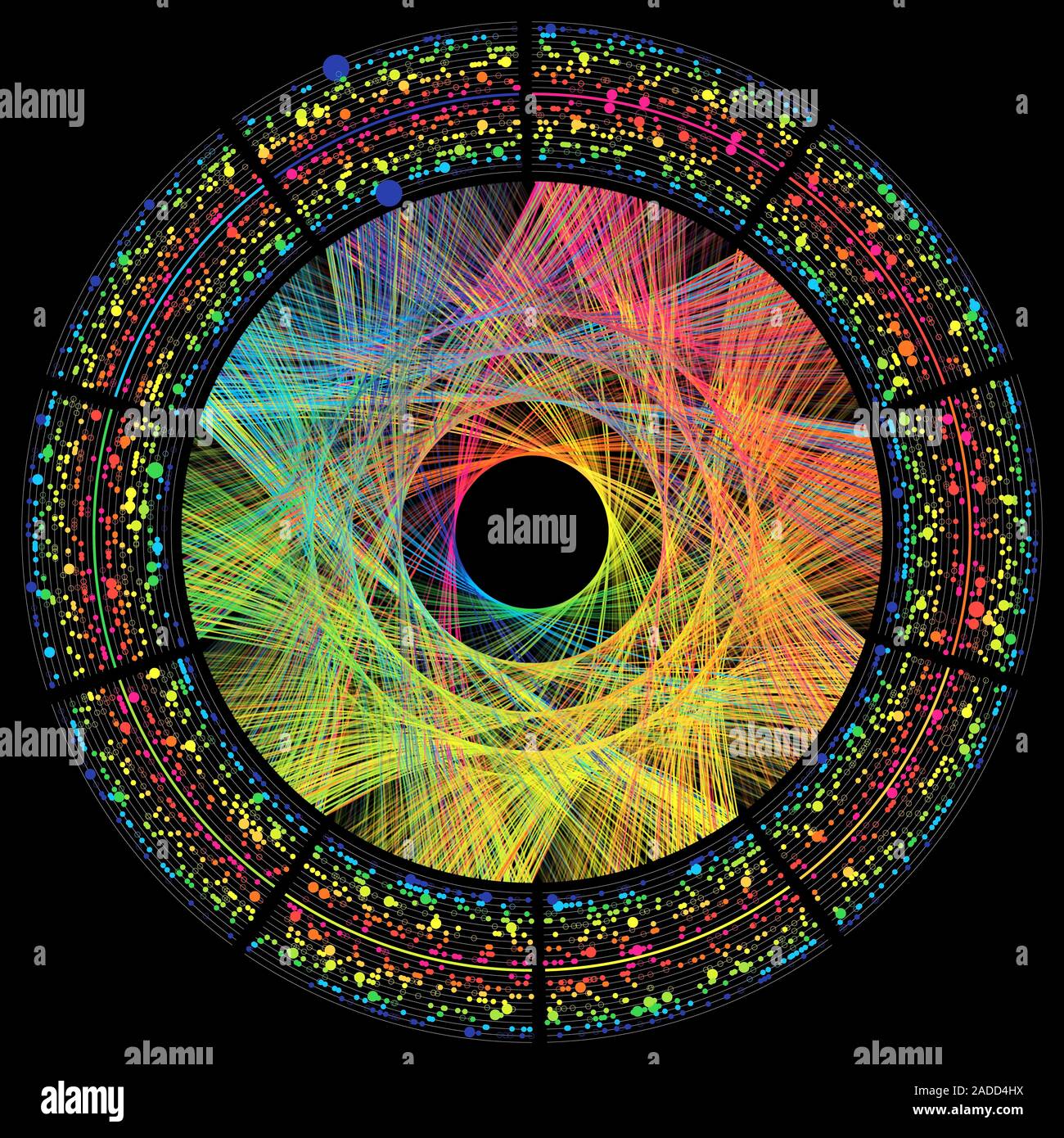 Pi number wheel representation, illustration. 2000 digits of Pi as a path traced by links ...