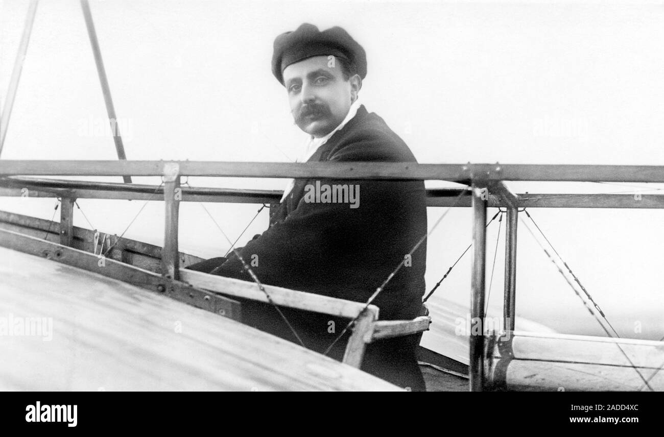 Bleriot in his monoplane, early 20th century. French aviator Louis ...