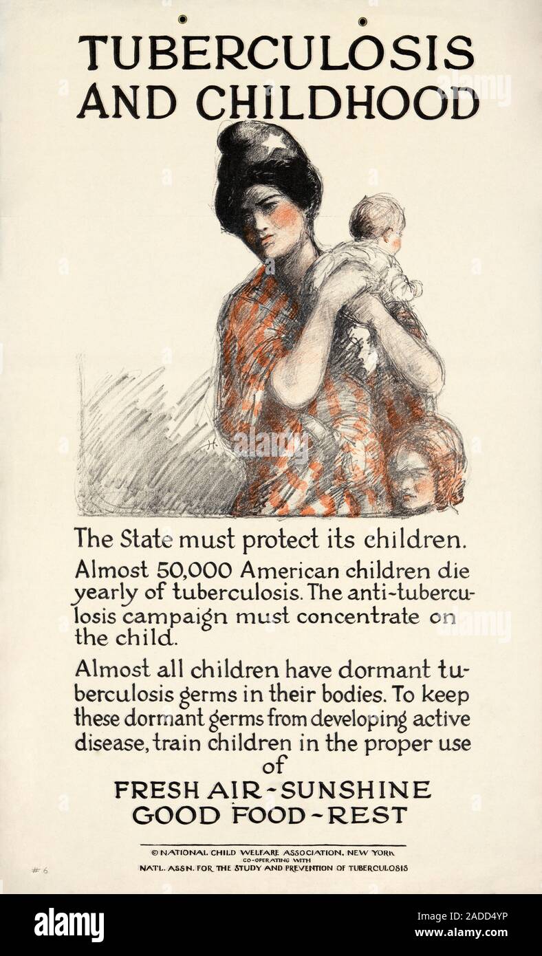 Tuberculosis and childhood poster, 1920s. The respiratory bacterial ...