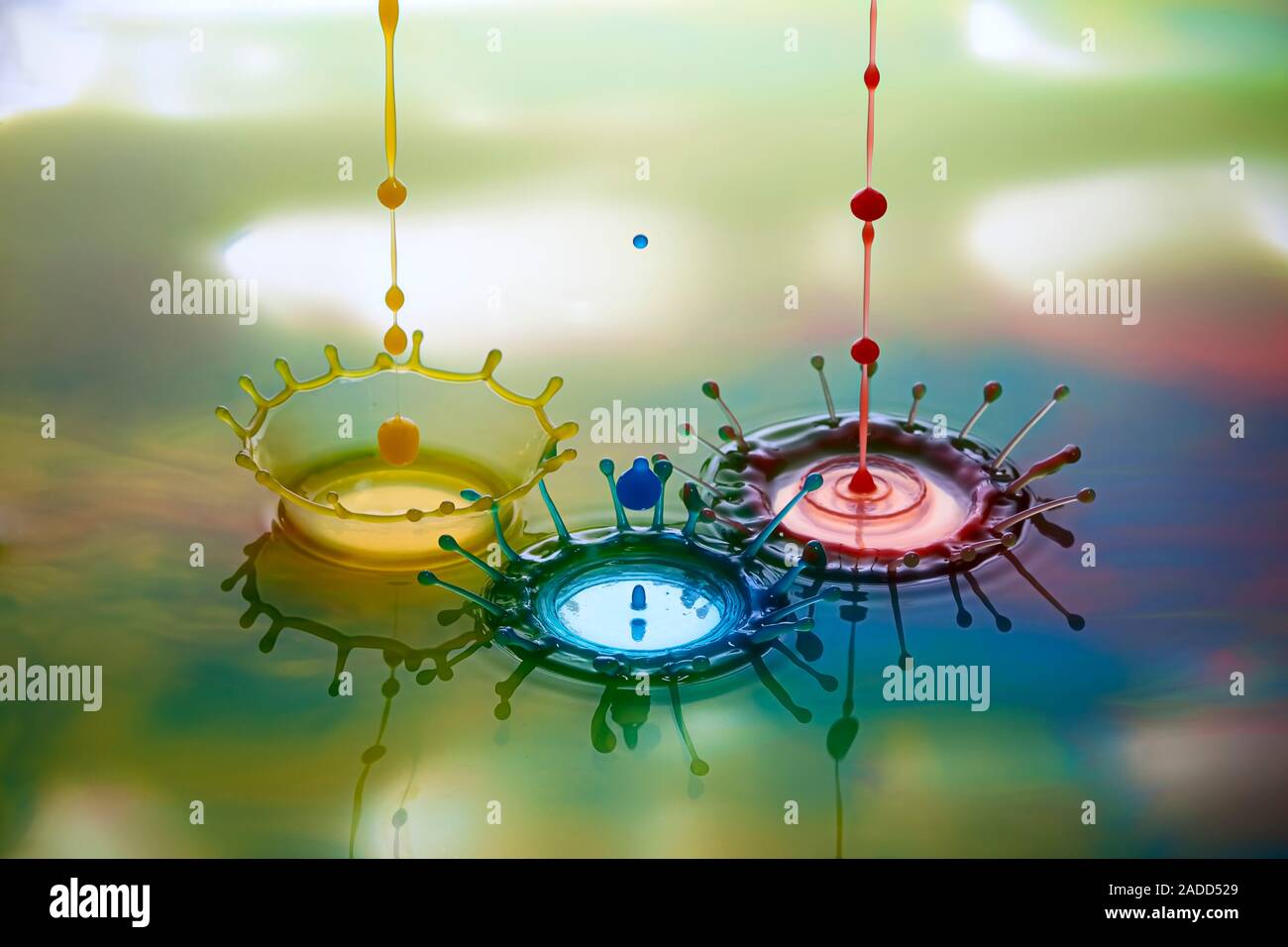 Water drop impact. High-speed photograph of secondary drop formation ...