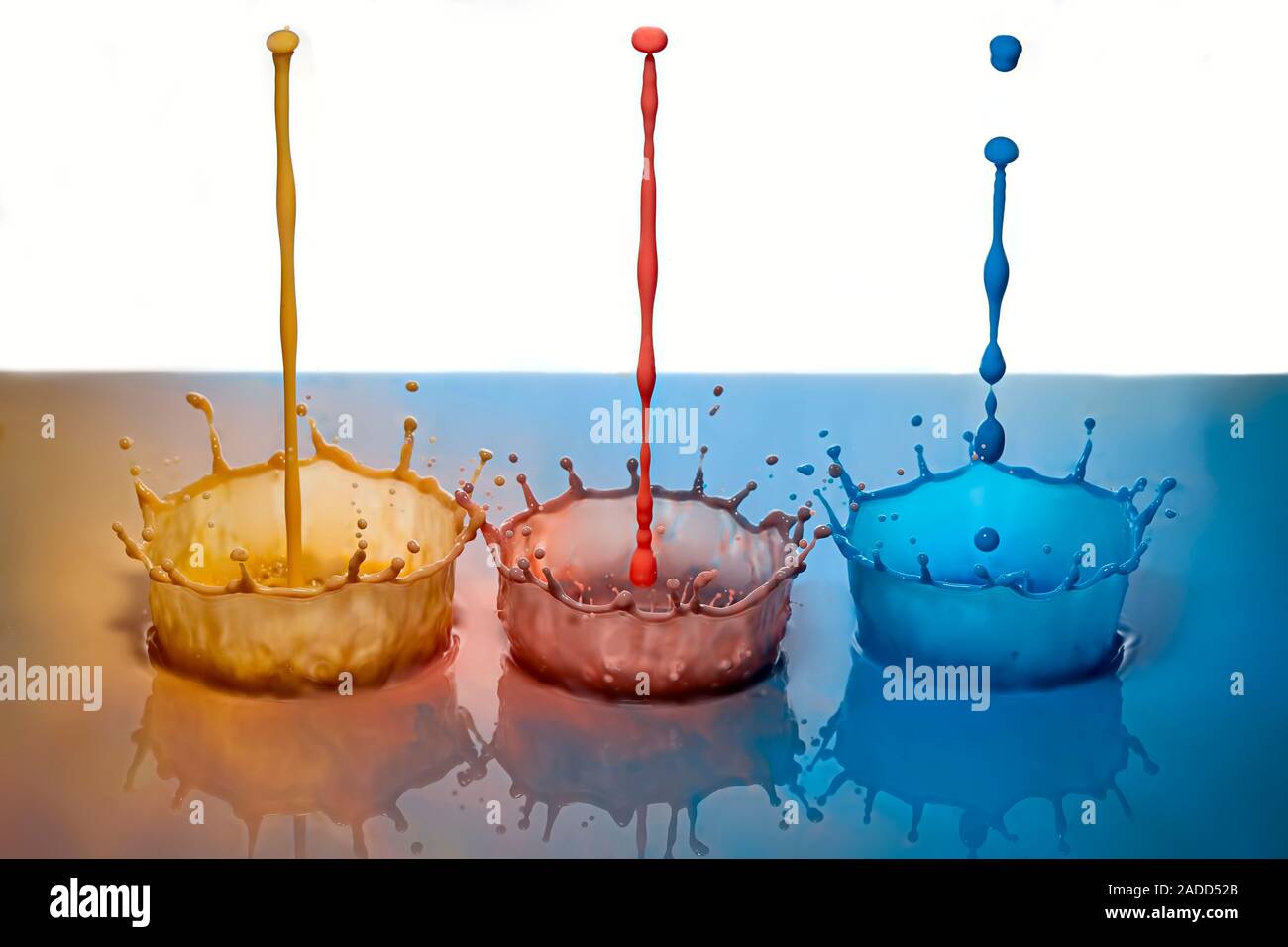 Water drop impact. High-speed photograph of secondary drop formation ...