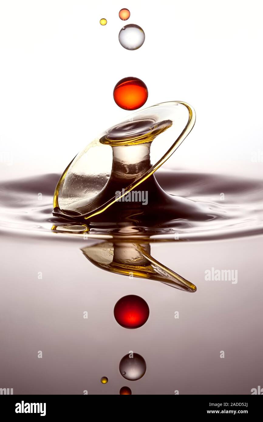 Water drop impact. High-speed photograph of secondary drop formation ...